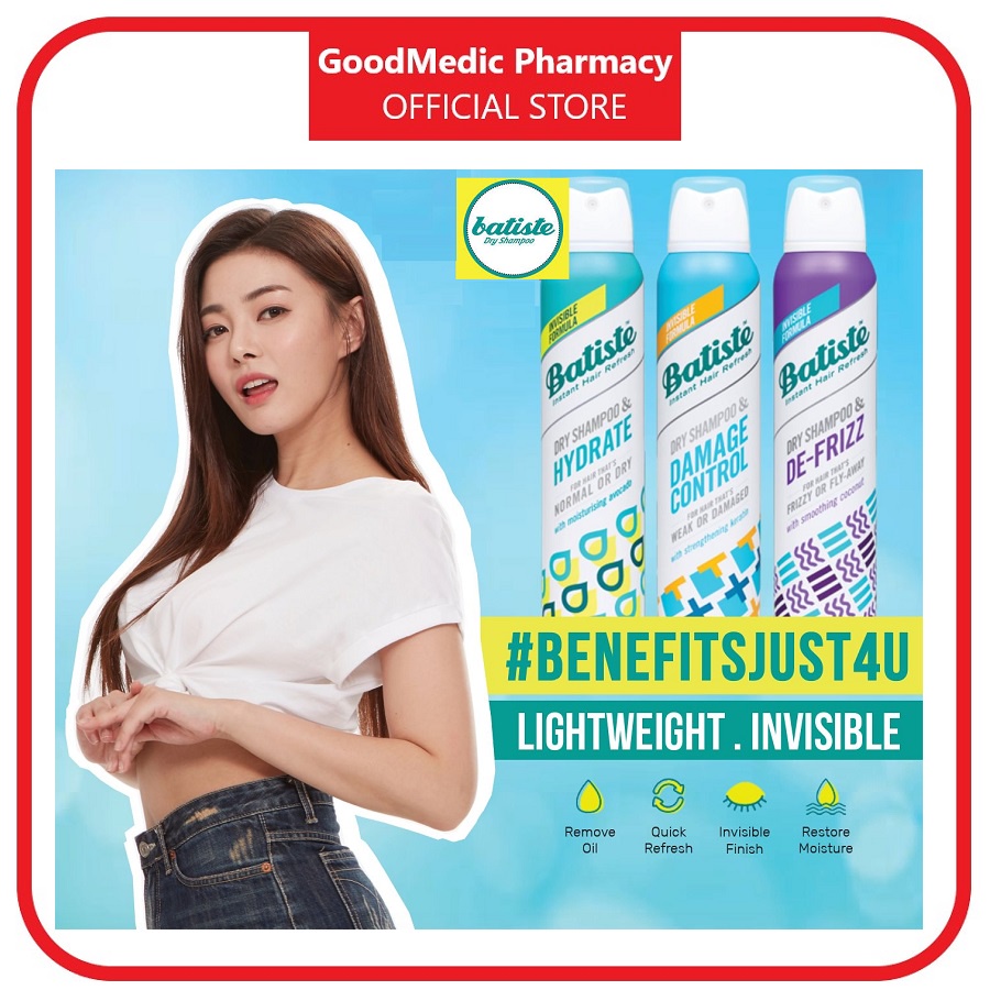 Batiste Dry Shampoo Damage Control, Dark Hair, Original, Hydrate - 120g / 200ml | Shopee Malaysia