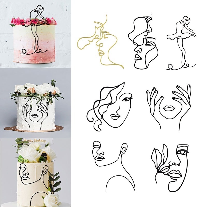 Abstract Minimalist Line Acrylic Birthday Cake Topper Sexy Woman Lady ...