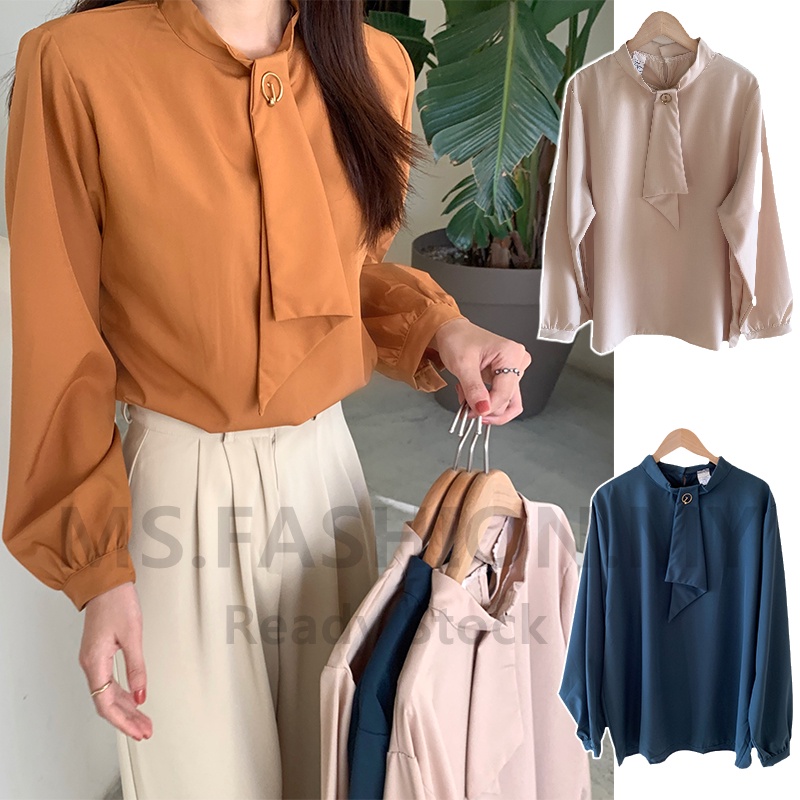 Malaysia spot-Plus Size Korean Retro temperament Chiffon Women Blouse ...