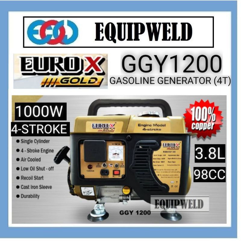 EUROX GOLD GGY1200 GASOLINE GENERATOR 1000W 98CC 3.8L (4-STROKE) 4T PETROL ENGINE 900W RECOIL ...