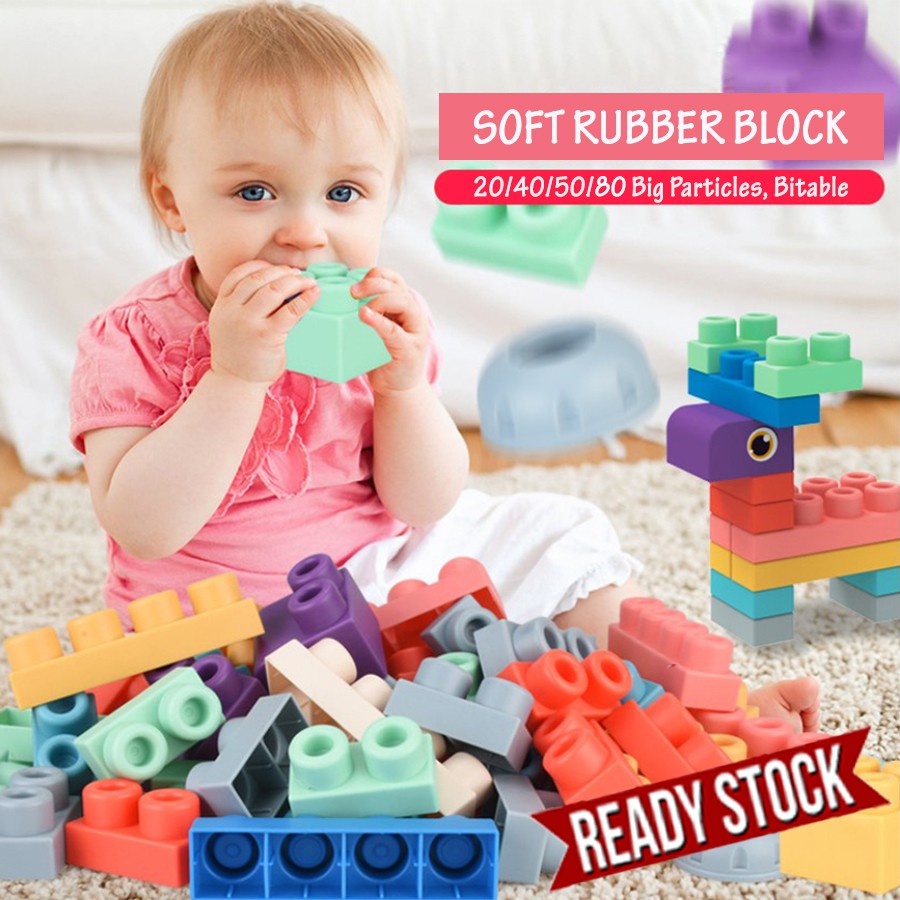 Baby 20/40/50/80 Big Soft Silicon Block Biteable Large Building Block ...