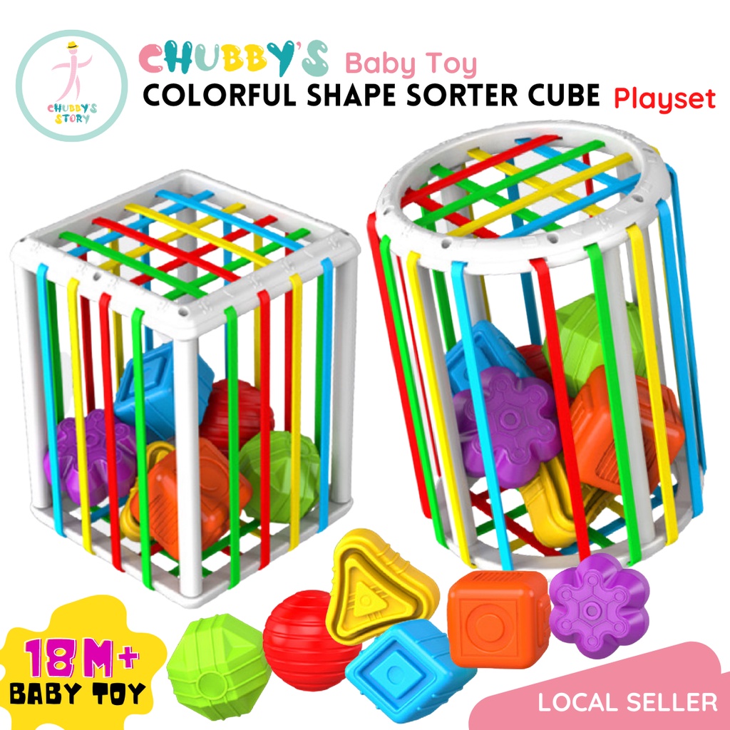 🟣🔺🔹🟨 (MY Ready Stock) Chubby’s Colorful Shape Sorter Blocks Cube ...