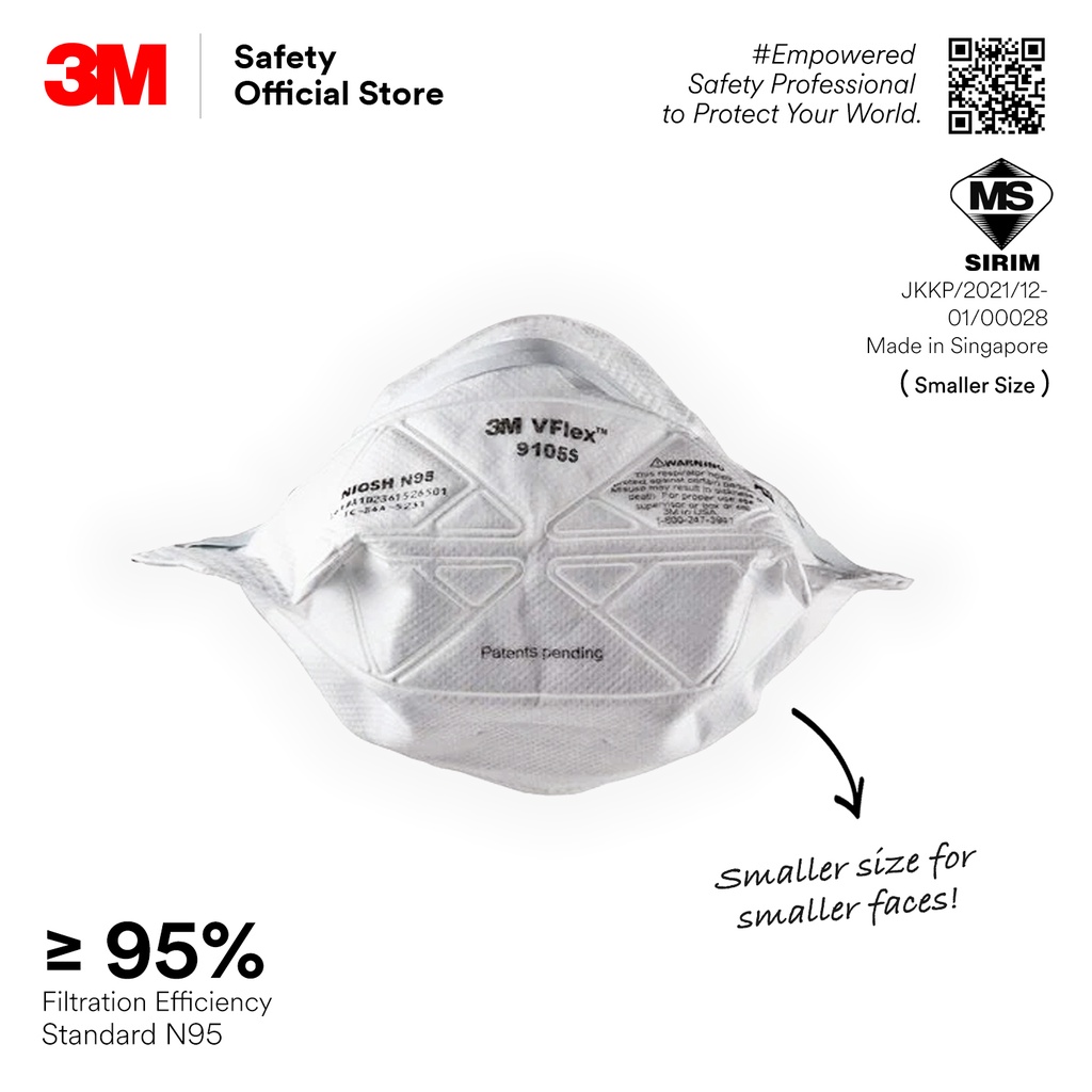 3M™ 9105S N95 Small size VFlex Particulate Disposable Respirator ...