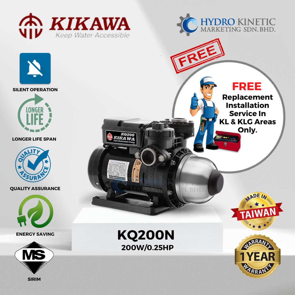 KIKAWA KQ200N AUTOMATIC SILENT BOOSTER WATER PUMP (0.25HP) FREE PUMP ...