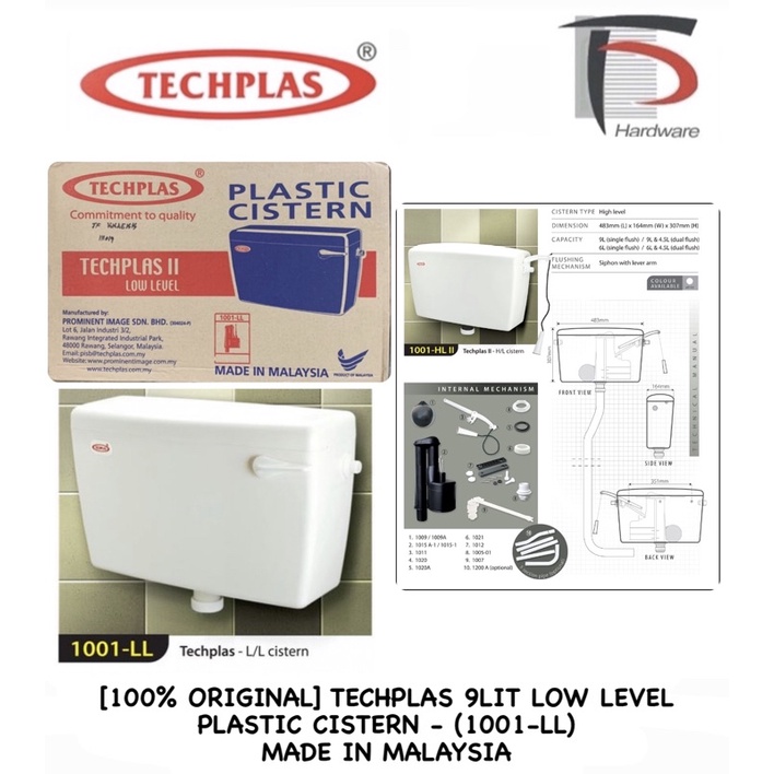 [100% ORIGINAL] TECHPLAS 9LIT LOW LEVEL PLASTIC CISTERN - (1001-LL ...