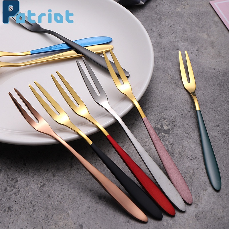 1PCS Fruit Flatware Luxury Stainless Steel Mini Two-tine Fork for Party ,Banquet ,Cocktail ...