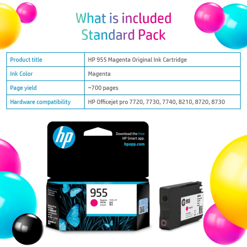 HP 955 Magenta Original Ink Cartridge - L0S54AA, For 7720/7730/7740 ...