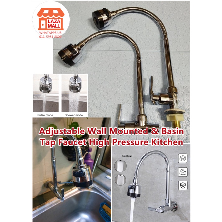 Adjustable Wall Mounted Basin Water Tap Faucet Sink High Pressure ...