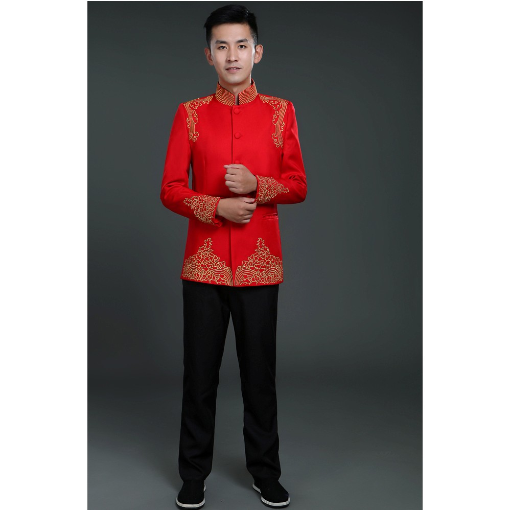 S~3XL Men's Formal Red Coat Chinese Traditional Samfu Embroidered ...