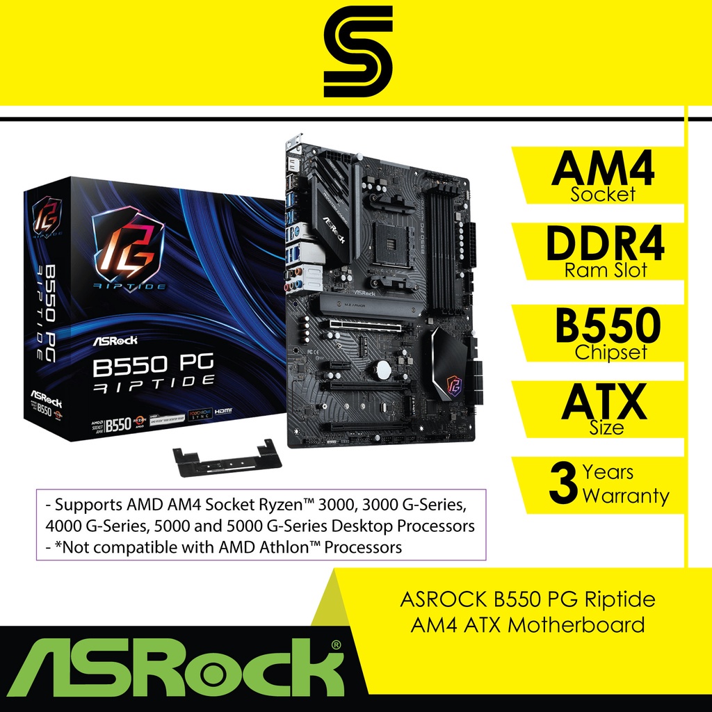 ASROCK B550 PG Riptide AM4 ATX Motherboard | Shopee Malaysia