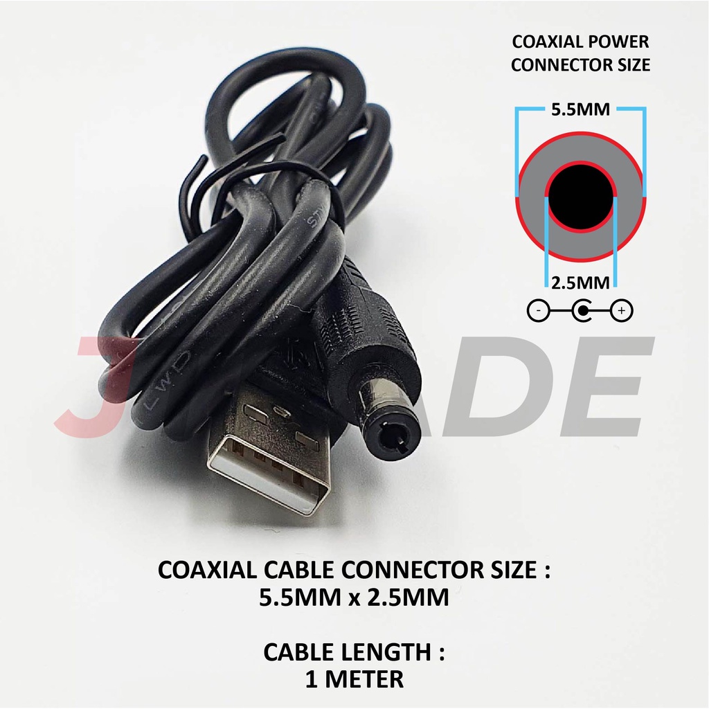USB to DC Connector Barrel Jack Power Cable Connector 1 Meter Length ...