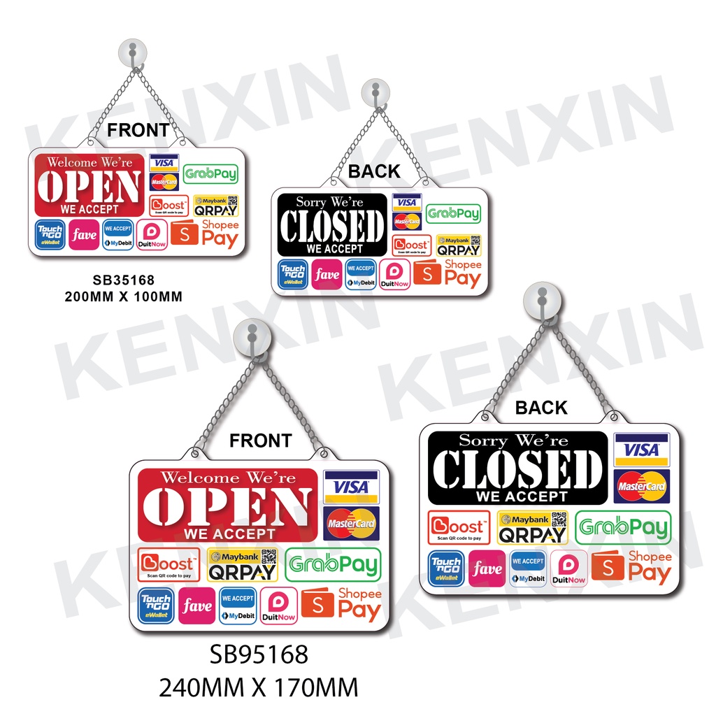OPEN CLOSED HANGING SIGN BOARD WITH SUCTION CUP 200MM X 100MM, 240MM X ...