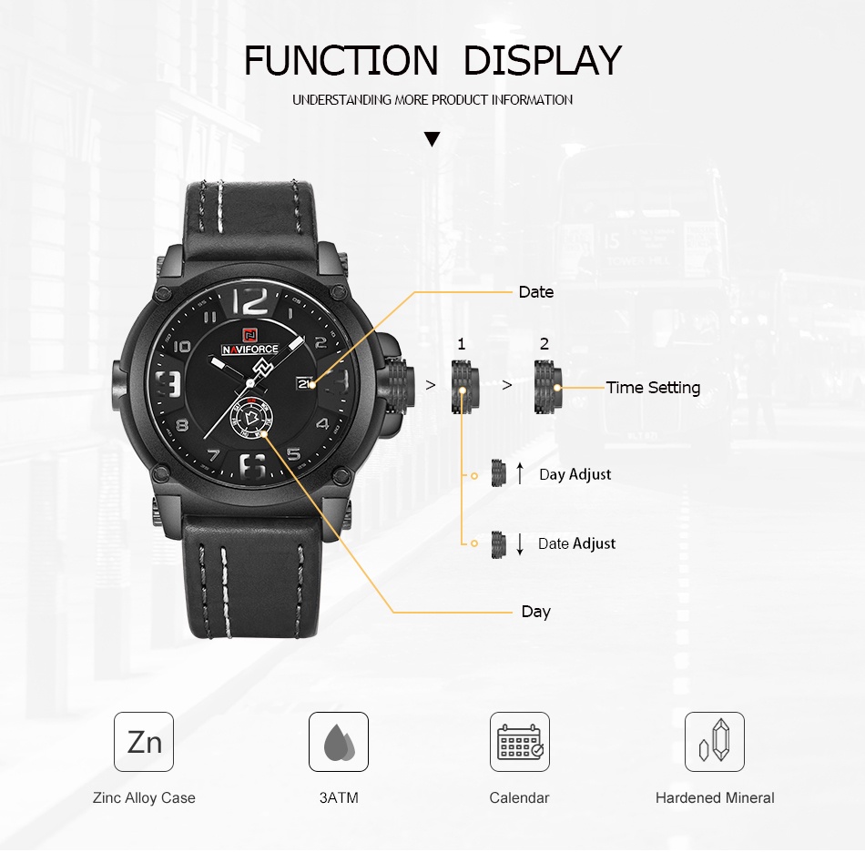 NAVIFORCE 9099 Jam Tangan Lelaki Leather Waterproof Wrist Watch Quart ...