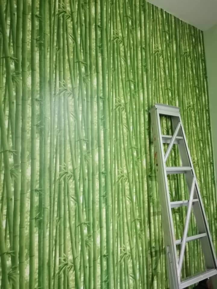 PVC Wallpaper Buluh Bamboo Bedroom wall Sicker Papan Balak Waterproof ...