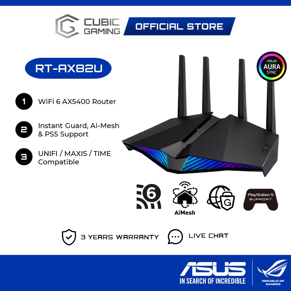ASUS RT-AX82U AX5400 Dual Band WiFi 6 AiMesh Mesh Gaming Router ...