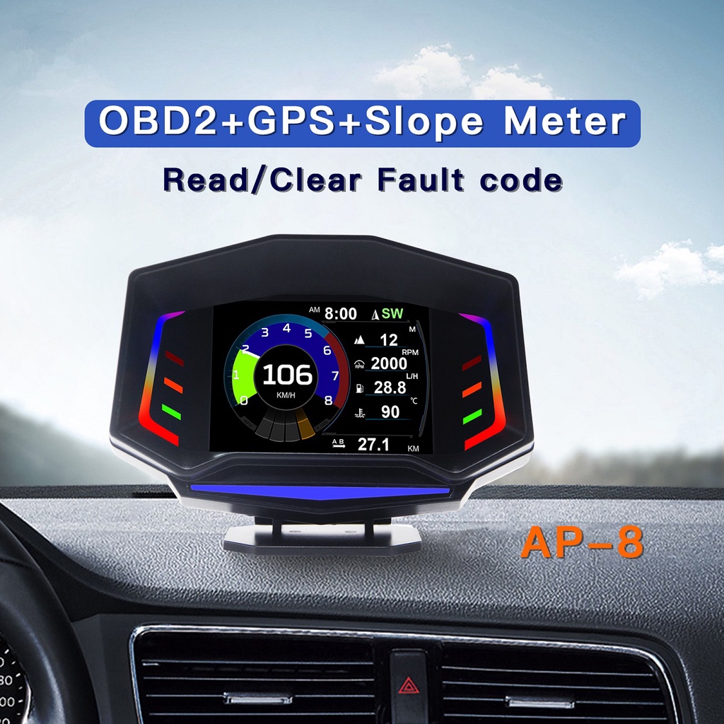 AP-8 OBD OBD2 Meter Smart Gauge HUD Display LCD GPS Speedometer ...