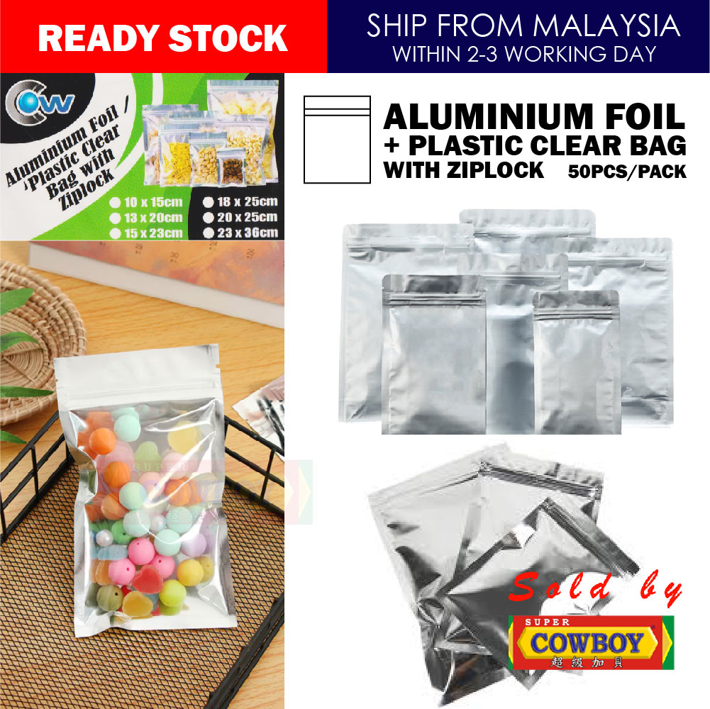 (50pcs) Aluminum Foil/ Translucent/Plastic Clear with Ziplock bag ...