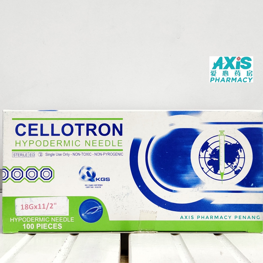 CELLOTRON HYPODERMIC NEEDLE 18G X 1/2" 100 pieces Sterile EXP: 11/2024 ...