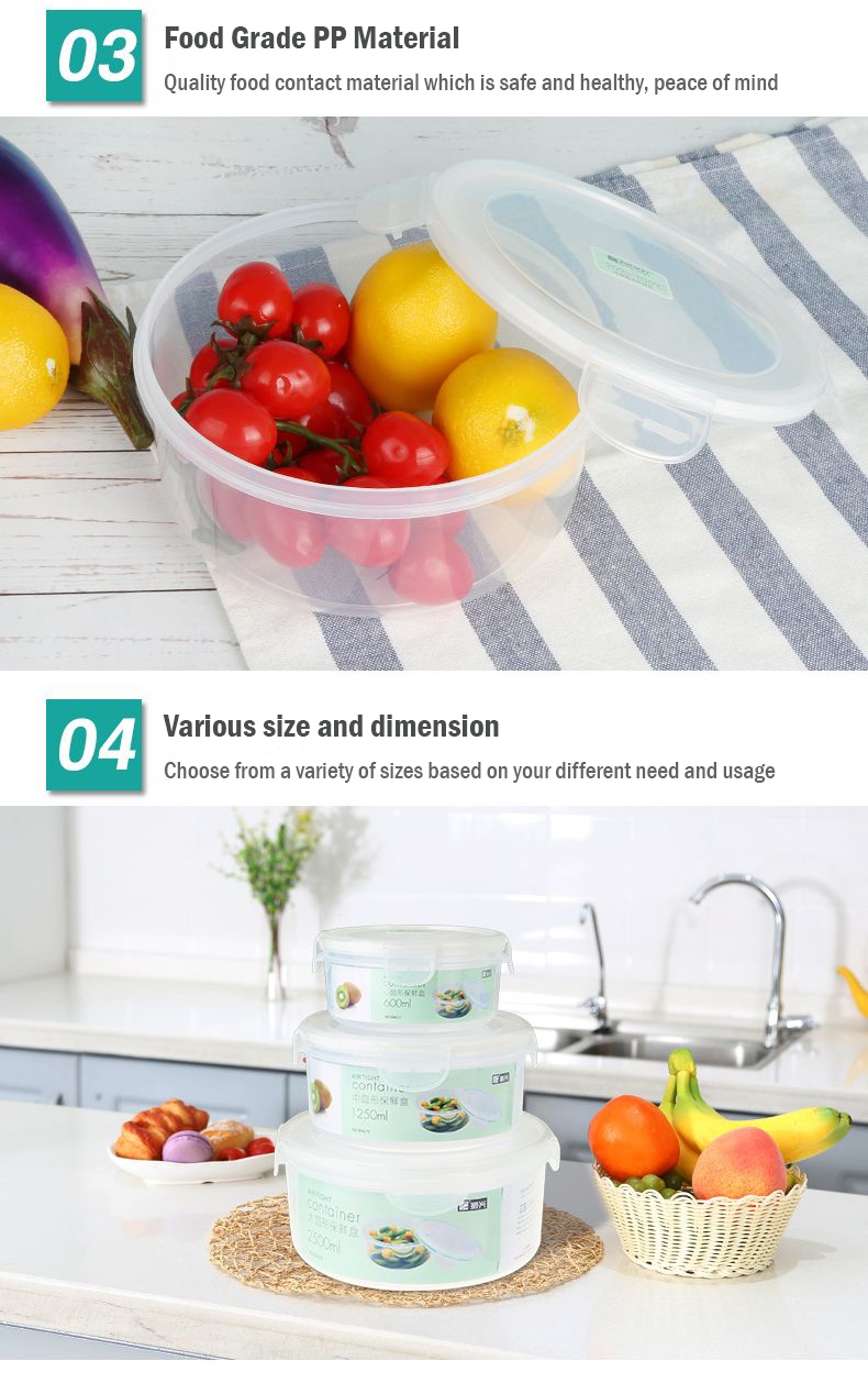 ZENXIN 600 / 1250 / 1500 / 2500 /3200ml Airtight Round Tupperware Food ...