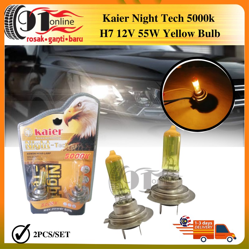 Kaier Night Tech 5000k Yellow Bulb H1 H7 H4 12V 55W | Shopee Malaysia