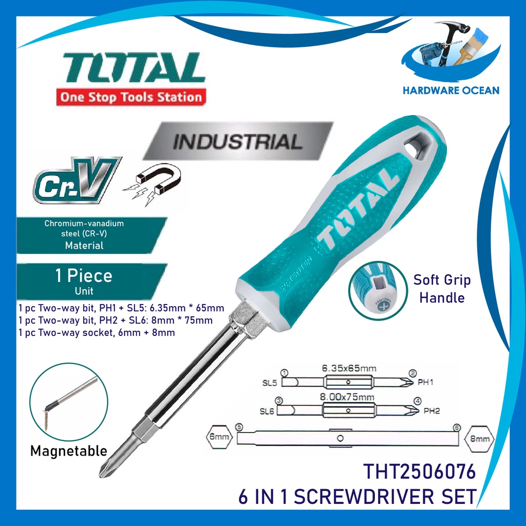 Total Screwdriver Set Skru Driver Screw Driver Long 6 Pieces Hand ...
