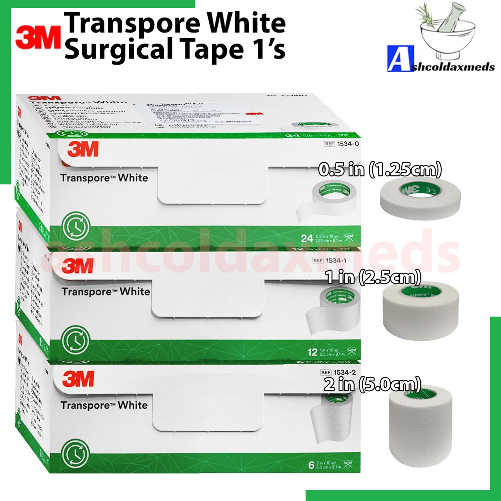 3M Transpore White Surgical Tape 1's (0.5in x 10yd / 1in x 10yd / 2in x ...