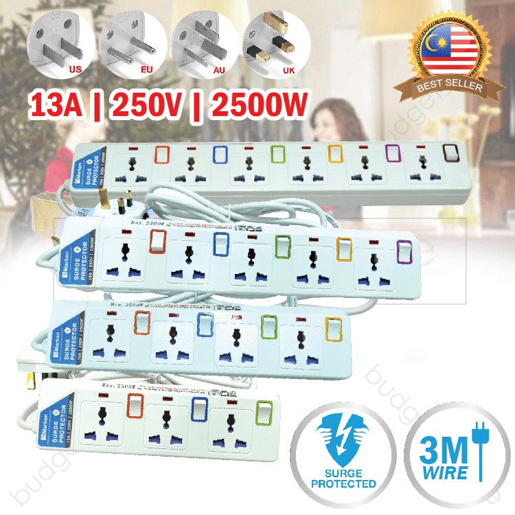 (3M) MARKEN Extension Power Strip with Surge Protector Multi Switch ...
