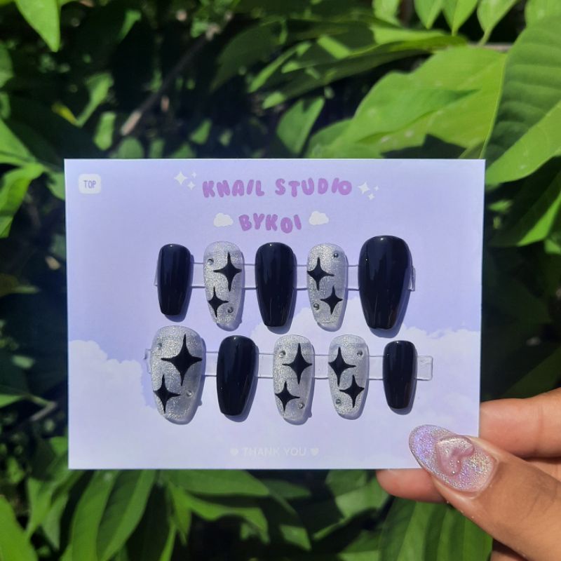 Real Gel Nails With Plexiglass Shiny Black Elegant Work Fake Polite ...