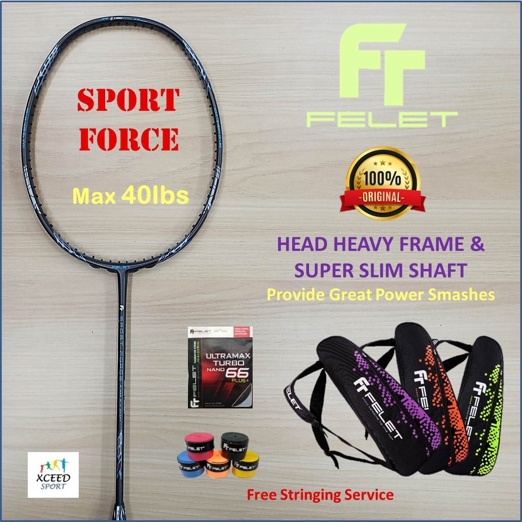 FELET Badminton Racket SPORT FORCE (Head Heavy)(Smashing) (100% ...