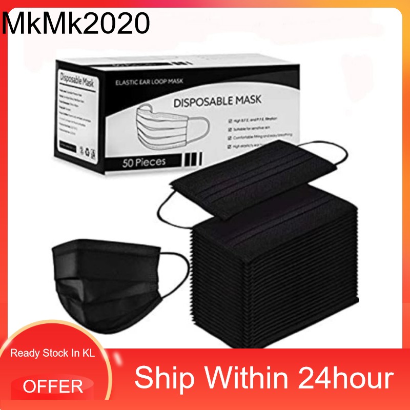Black Mask Mask Hitam 3Ply Disposable | 50pcs/box 3ply | Shopee Malaysia
