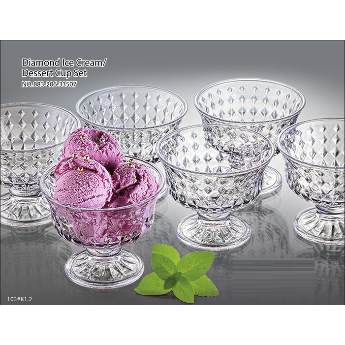 Diamond Ice Cream Dessert ABC Glass Cup Set / Cawan Aiskrim ABC ...