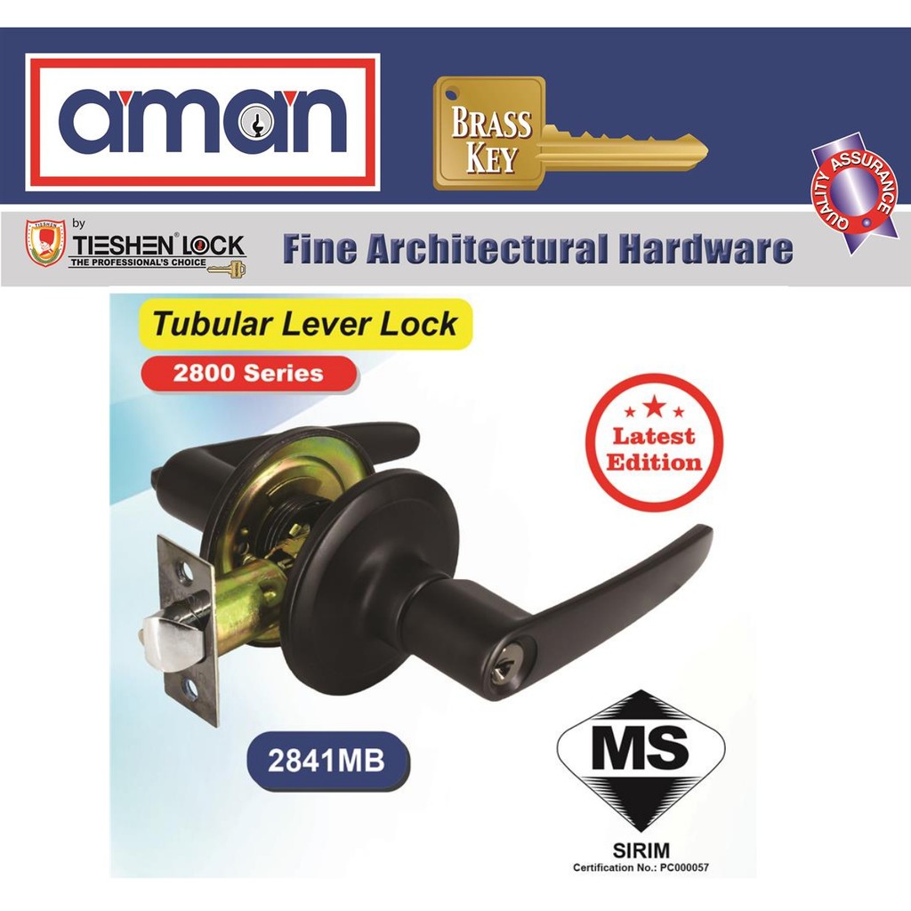 Aman MATTE BLACK Tubular Lever Lock Entrance Door Lock Knob Set 2841MB ...