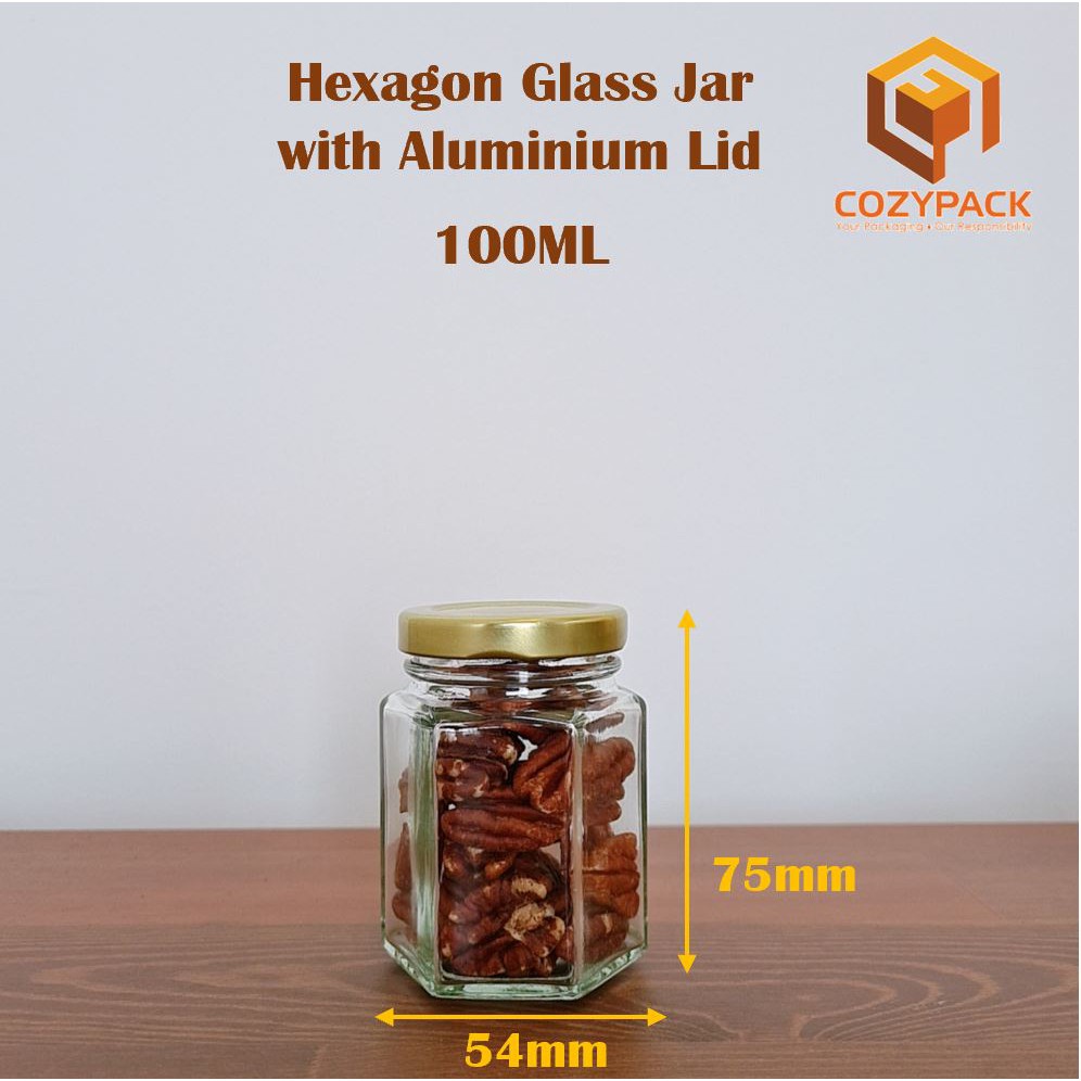 🔥Ready Stock🔥 Hexagon Glass Jar with Gold Cap/Bekas/Botol Kaca 100ml [1carton-100pcs] | Shopee ...