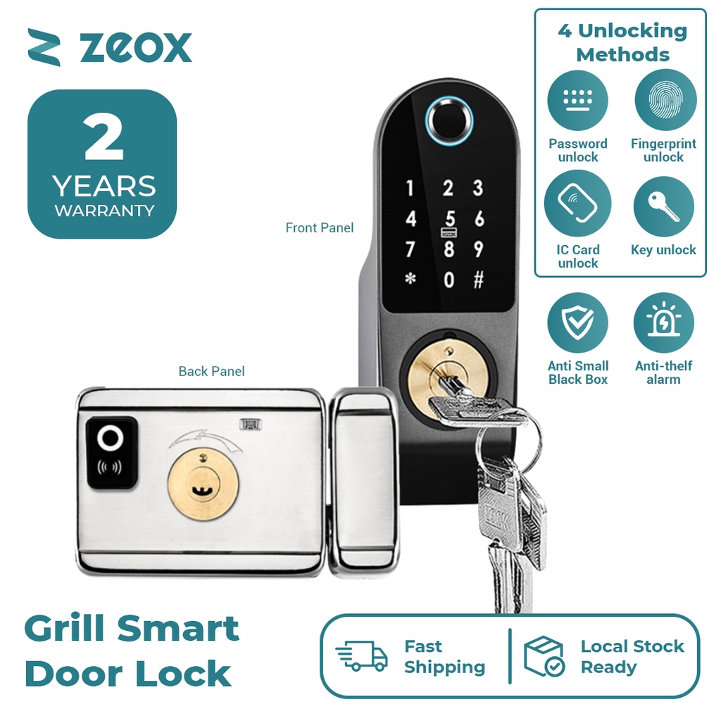 [CLEARANCE] Zeox Smart Grill Door Lock: Double Sided Fingerprints, RFID ...