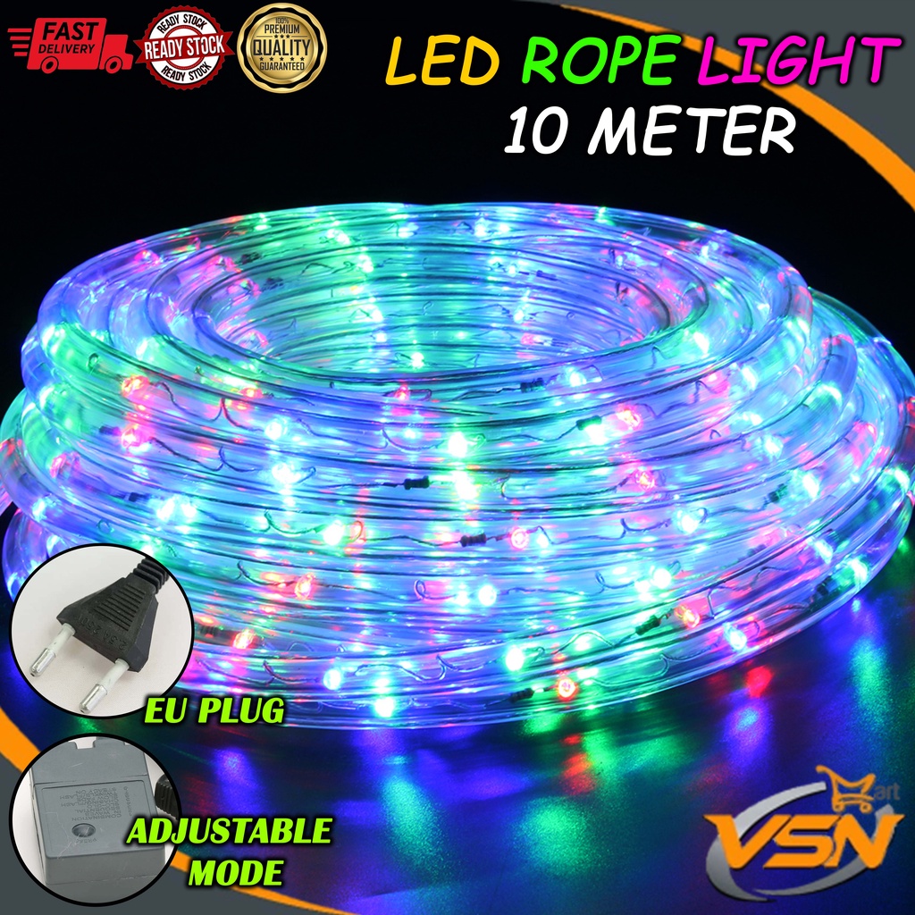 10M LED Rope Fairy Light Multi Colour Waterproof Outdoor Garden Deco ...