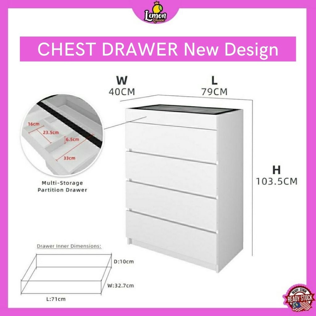 NEW DESIGN CHEST DRAWER 5 TINGKAT 5 LAYER 5 TIER WHITE PUTIH RACK RAK ...