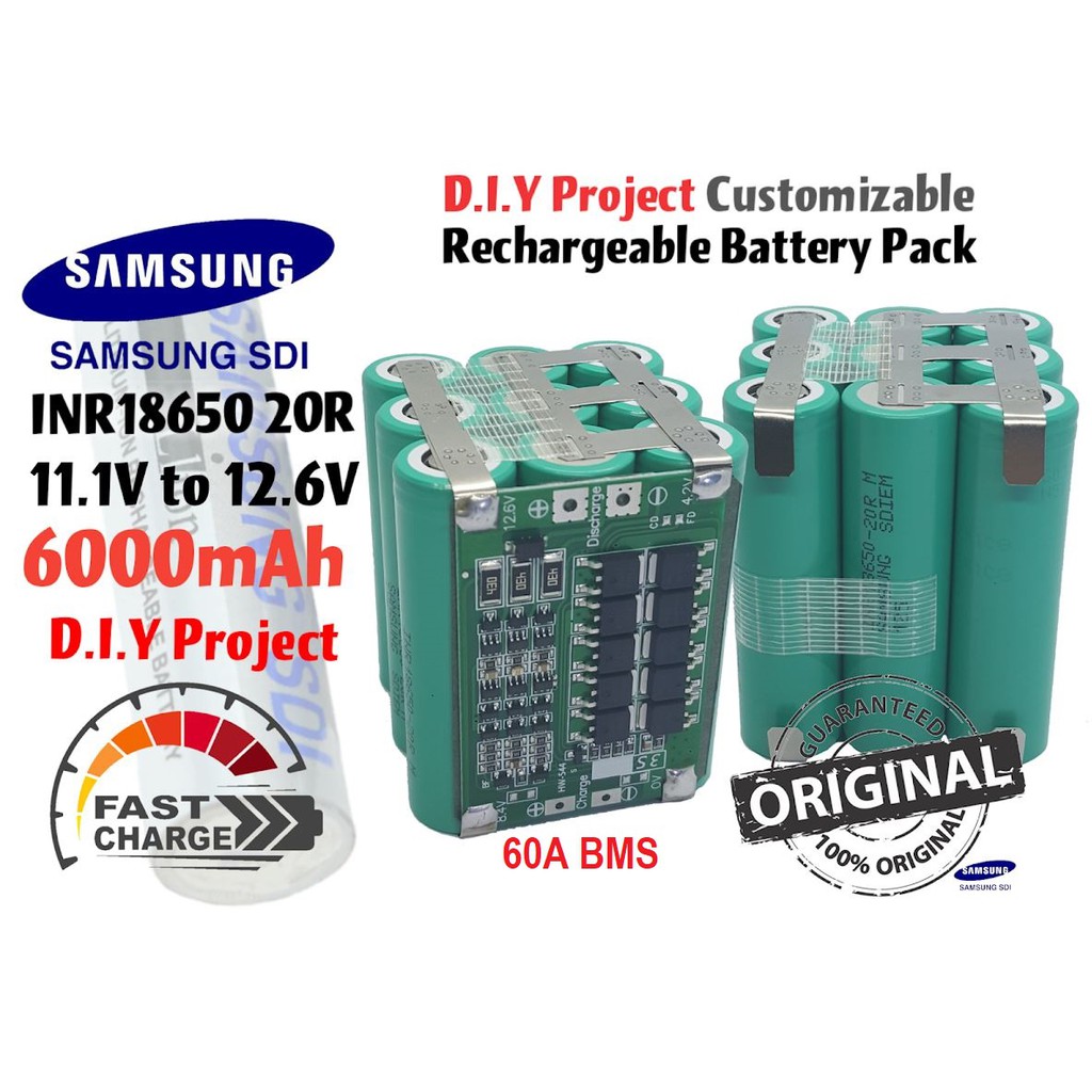 Samsung 18650 11.1v 12.6v 6000mAh 6.0Ah 3S3P Battery Pack Custom DIY ...