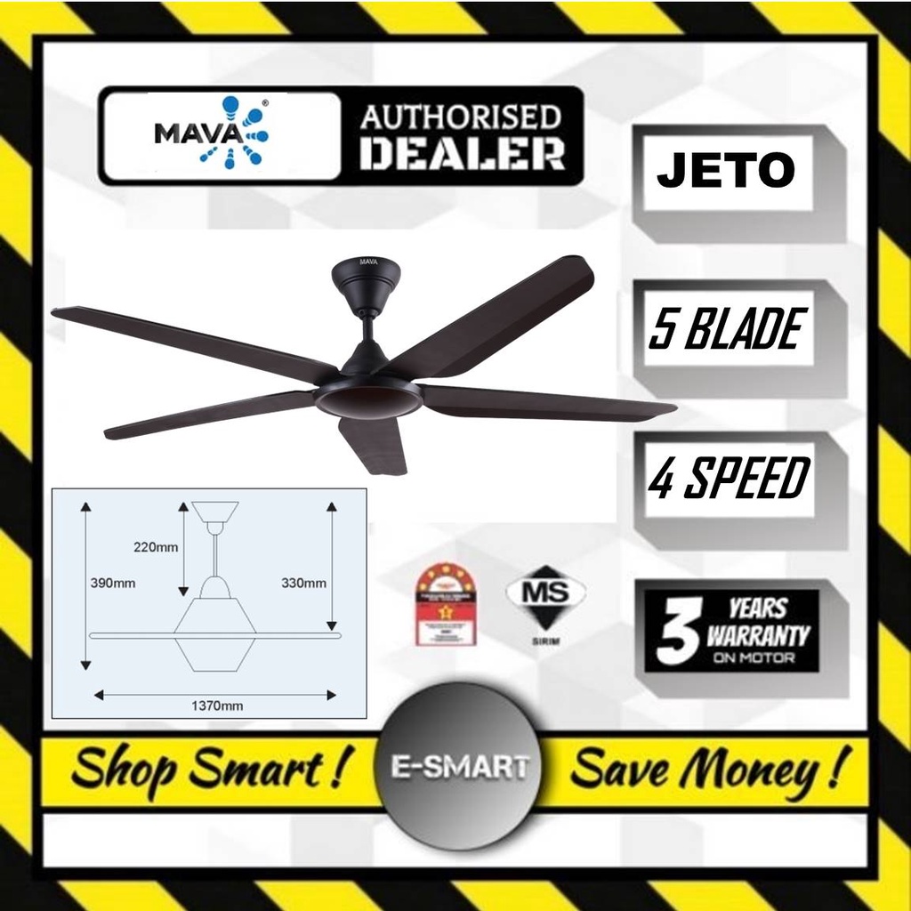 MAVA JETO Pro 54" CEILING FAN DC Motor ABS BLACK Kipas Siling | Shopee ...