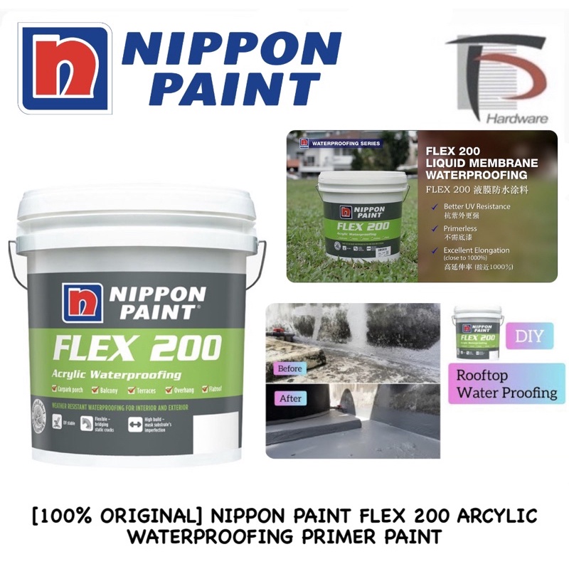 [100% ORIGINAL] NIPPON PAINT FLEX 200 ARCYLIC WATERPROOFING PRIMER PAINT (WHITE / GREY) | Shopee ...