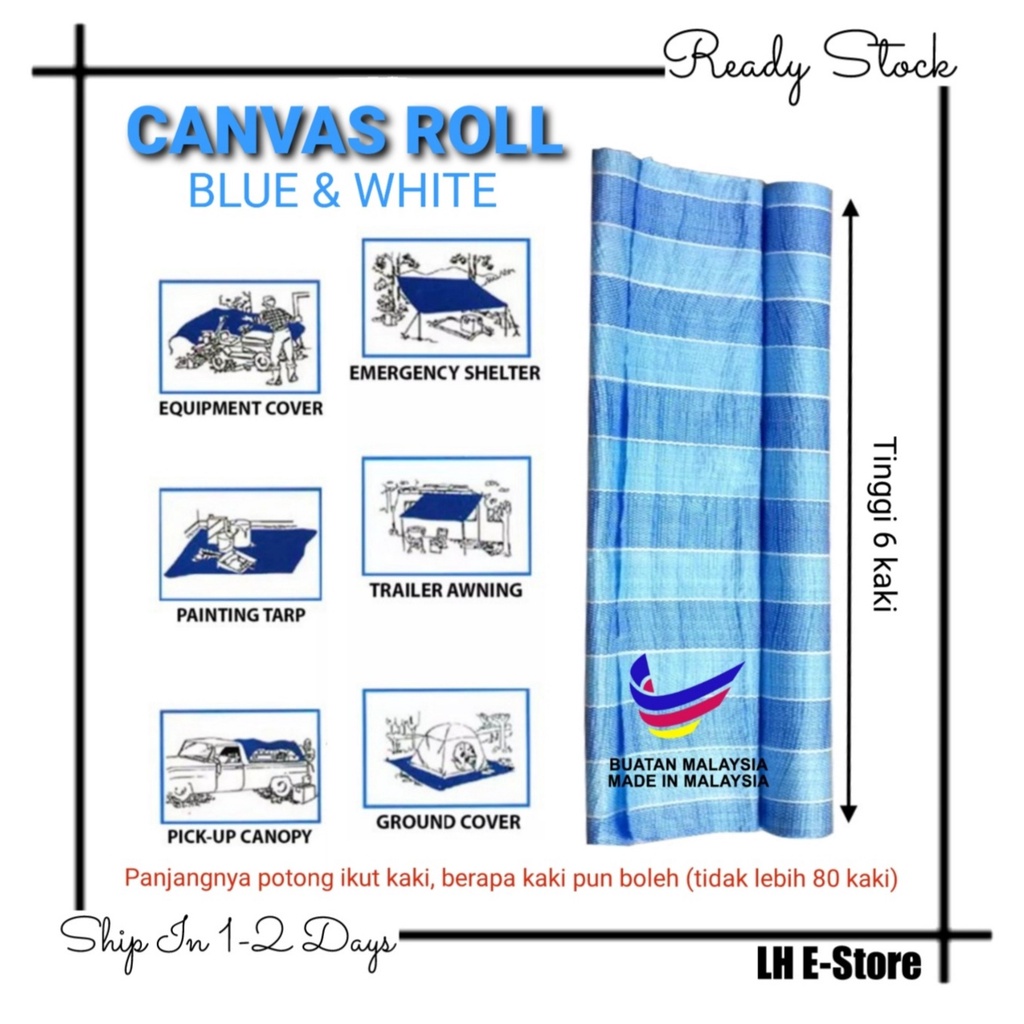 Blue White Canvas Roll Sheet Tarpaulin Kanvas Biru Putih 6kaki Tinggi ...