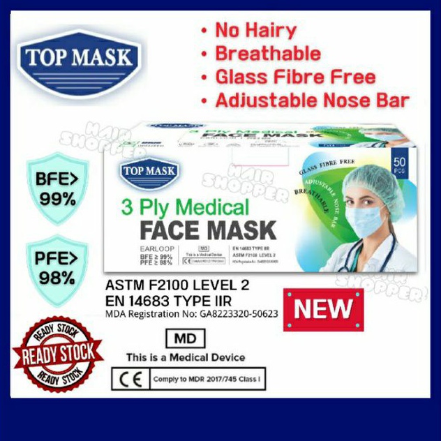 TOP MASK 3 PLY MEDICAL FACE MASK (50 PCS PER BOX) | Shopee Malaysia