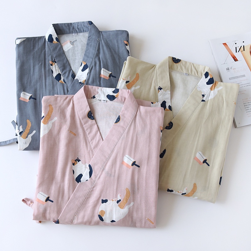 [ Ready Stock ]Jubah 100% Cotton Gauze Women Kimono pyjamas Night dress ...