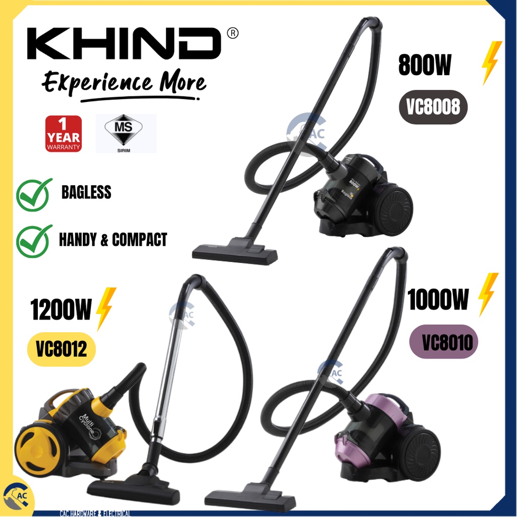 Khind Vacuum Cleaner Bagless Max Power 800W/1000W/1200W VC8008/VC8010 ...