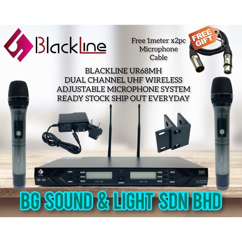 BLACKLINE UR68 UHF DUAL WIRELESS HAND MIC With Free 1Meter X2 ( UR-68 ...