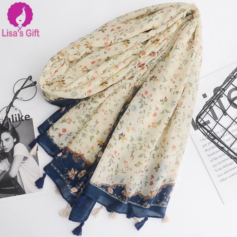 Flowy cotton shawl sweet floral printed wide shawl modern muslim ...