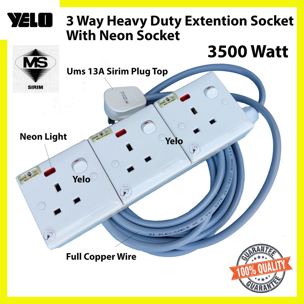 HEAVY DUTY Extension Plug Socket EXTENSION Wire FULL COPPER WIRE 3 / 4 ...
