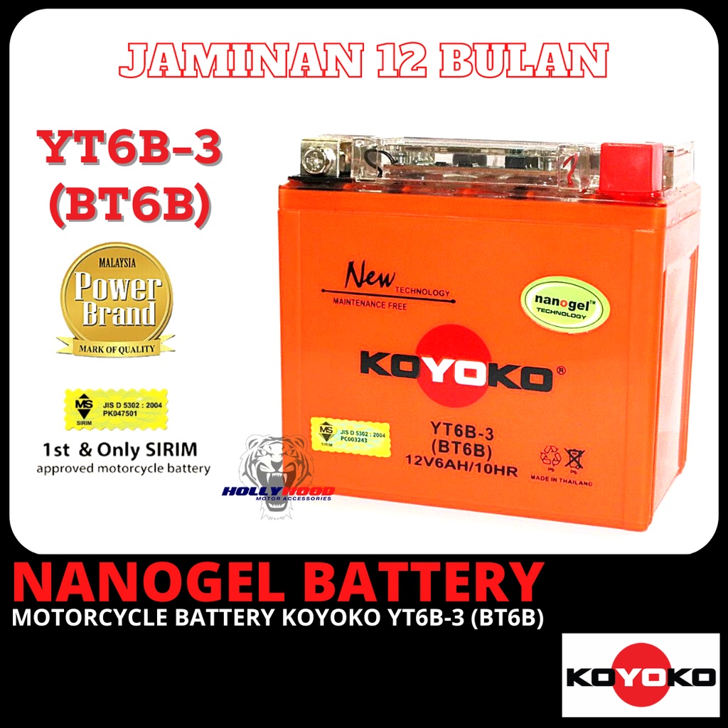 BATERI MOTOSIKAL YT6B-3 KOYOKO FOR ADV150 ADV160 PCX150 RS150 RS-X150 ...