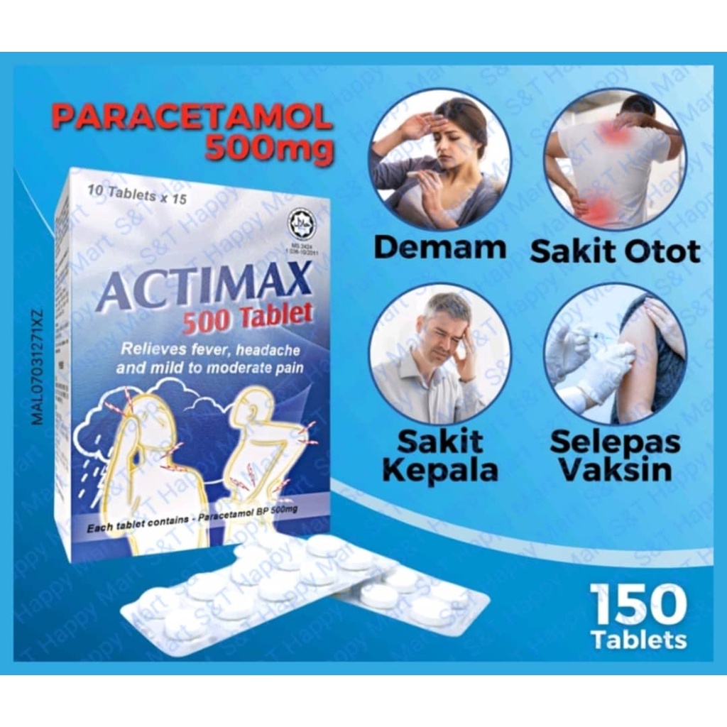ACTIMAX Paracetamol 500mg Tablet 10'S For Demam, Sakit Kepala, Otot ...