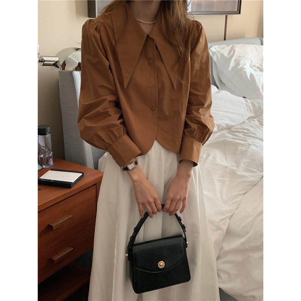 54091 French Pointed Collar Solid Color Long-Sleeved Shirt 4 Colors ...