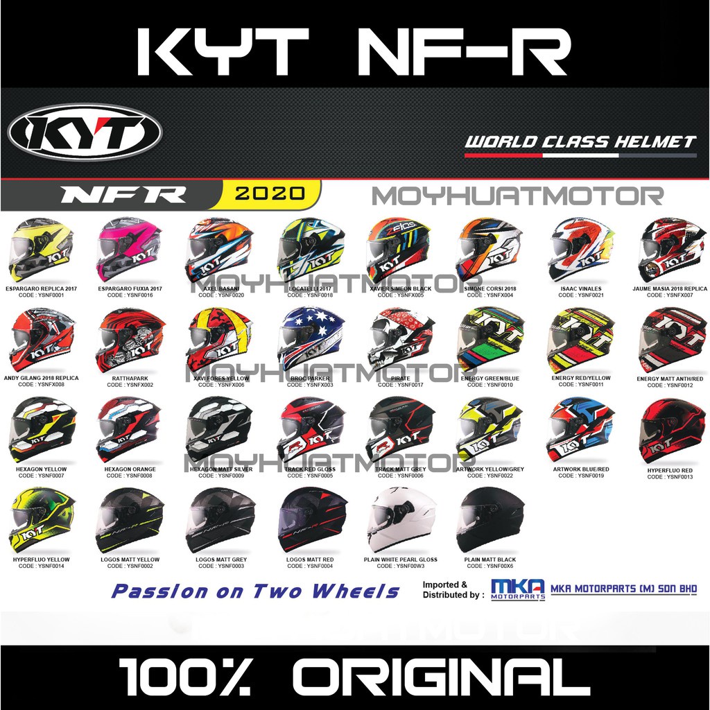 helmet mhr cap motor KYT FULLFACE HELMET / KYT NFR NF-R ORIGINAL HELMET ...